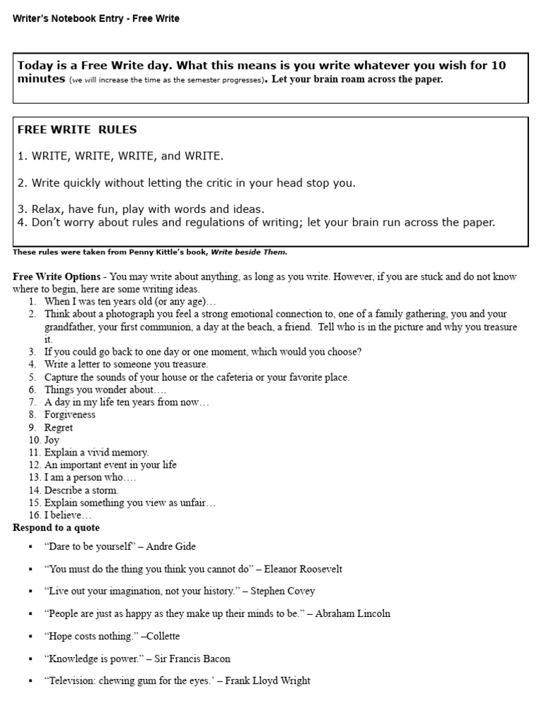 Free Write-Writer’s Notebook Entry | PDF