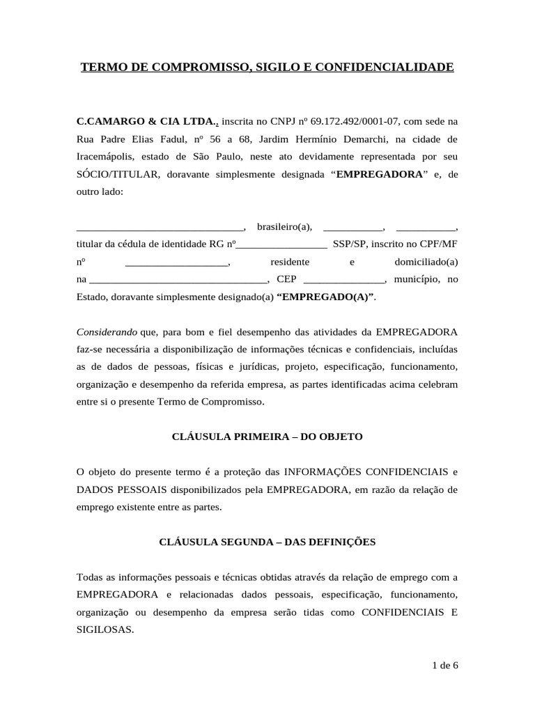 Termo de Compromisso - Sigilo | PDF