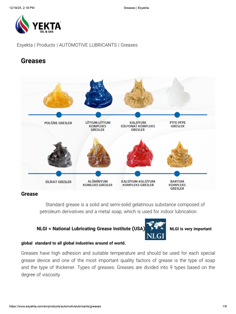Greases Esyekta | PDF | Lubricant | Physical Sciences