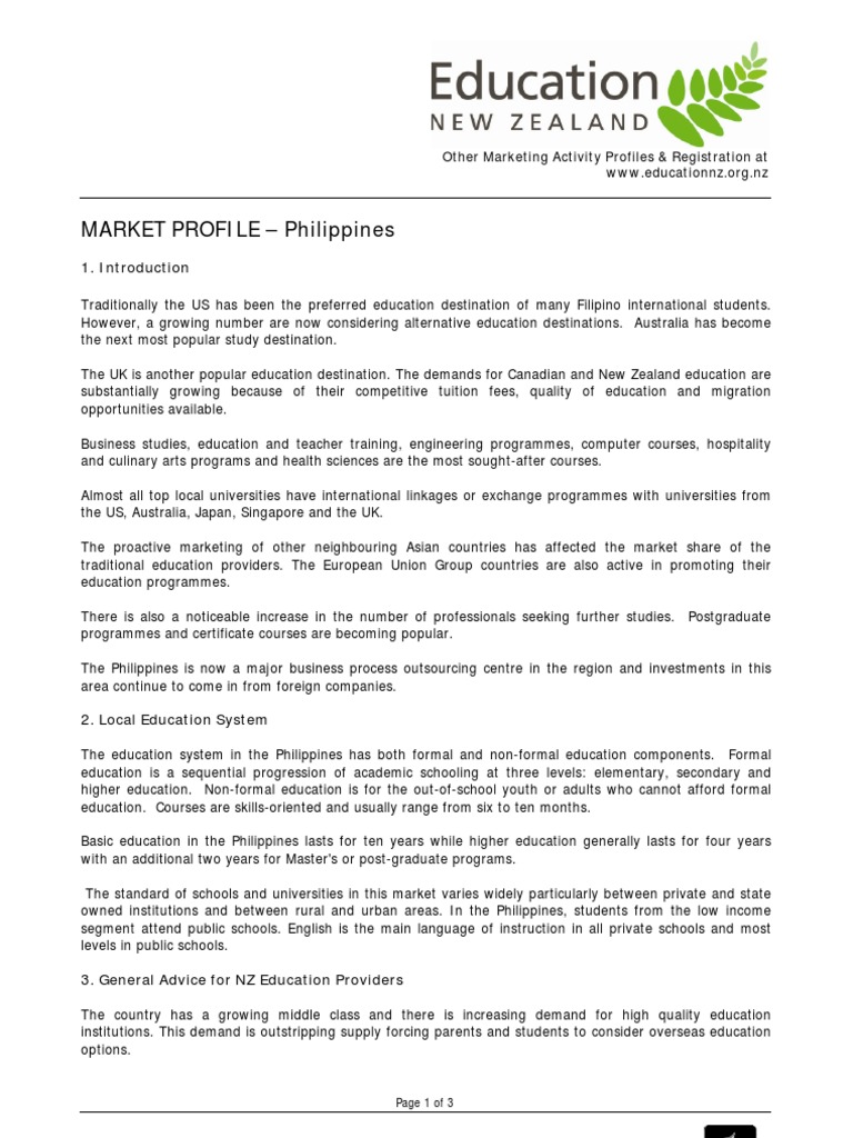 Philippines Market Profile | PDF | Philippines | Postgraduate Education