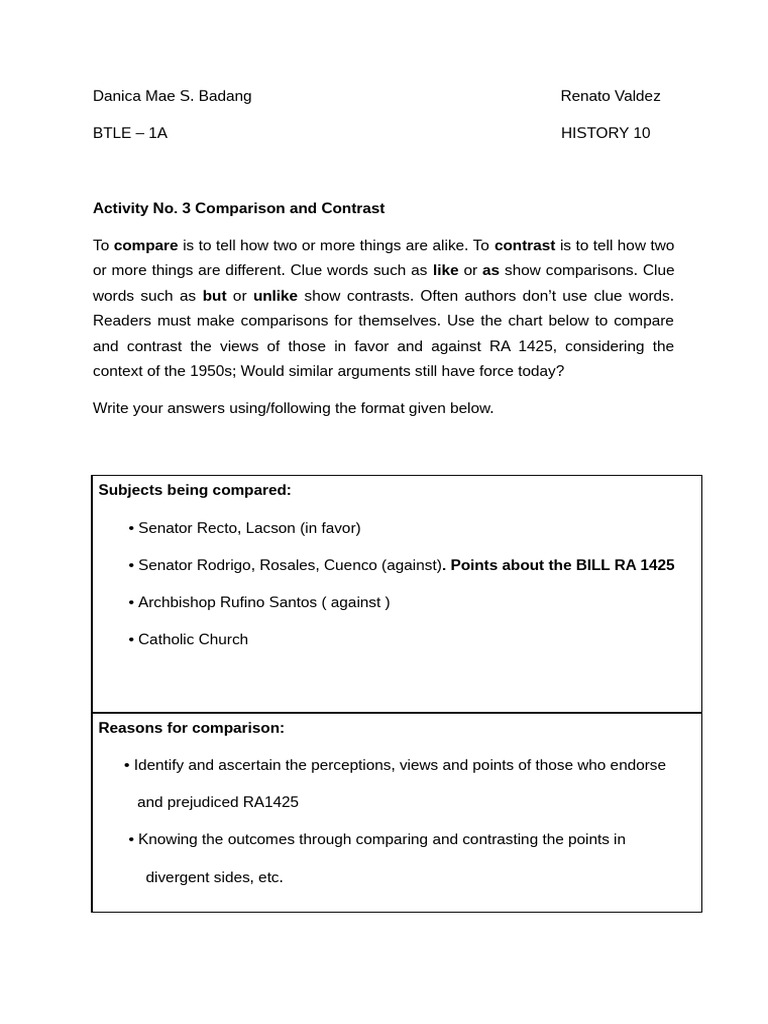 Compare Views on RA 1425: Support vs. Opposition | PDF