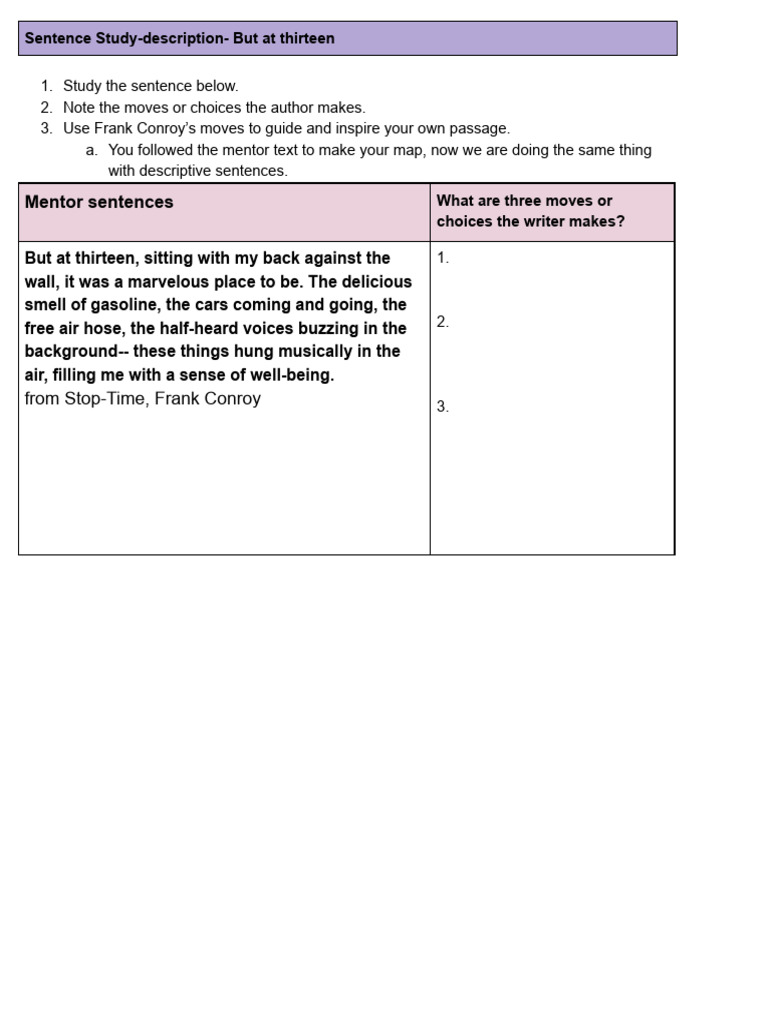 Writing Descriptive Sentences Guide | PDF