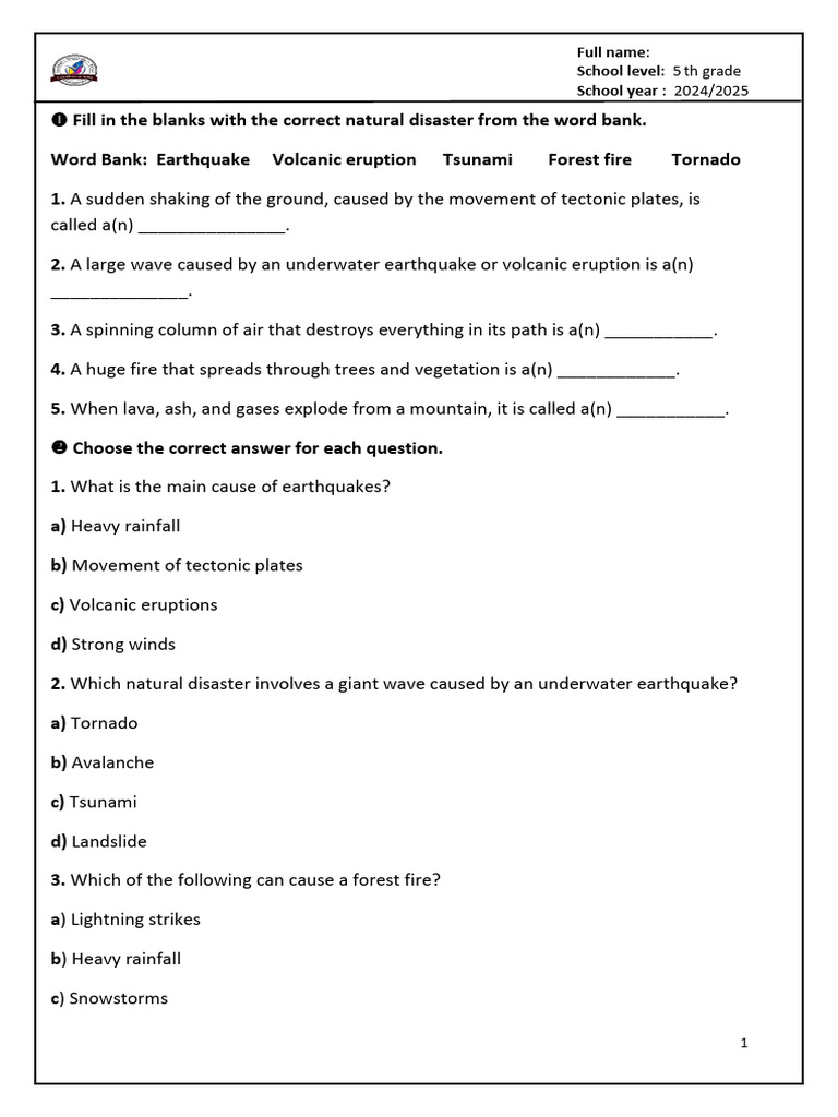 Natural Disaster Quiz for 5th Graders | PDF