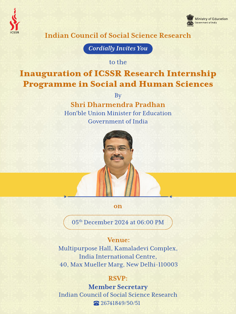Minute-to-Minute Programme - Inauguration of ICSSR Research Internship Programme in Social and ...