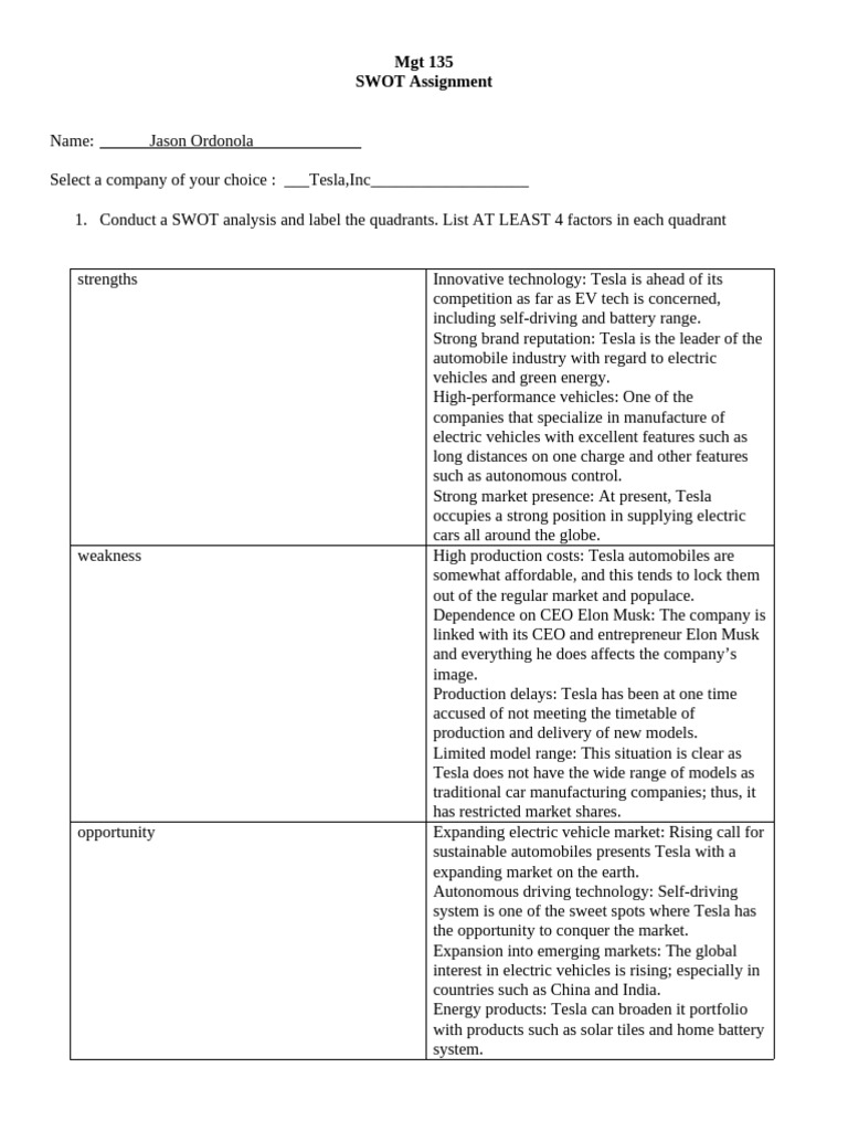 Exercise - SWOT-Competitive Advantage2 | PDF | Electric Vehicle ...