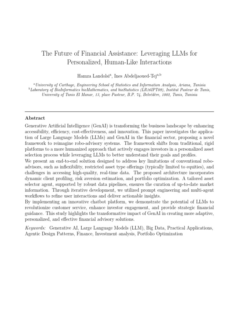 GenAI in Financial Advisory Solutions | PDF | Modern Portfolio Theory ...