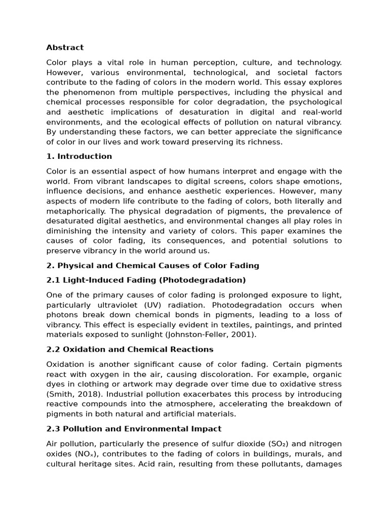 The Fading of Colors in The Modern World Causes, Consequences, and ...