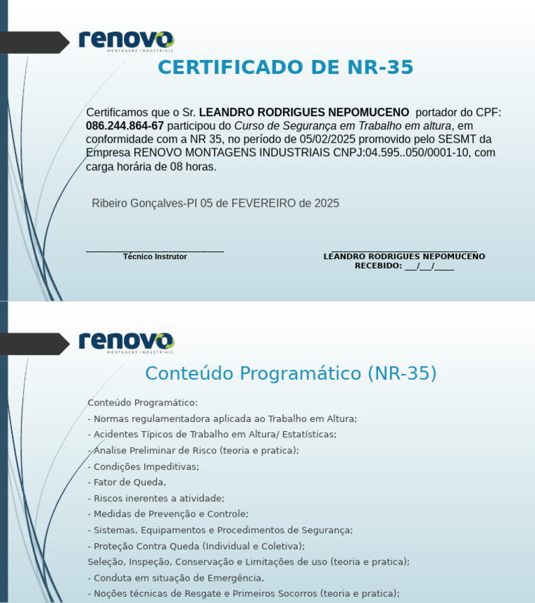 Certificado NR 35-Editável | PDF