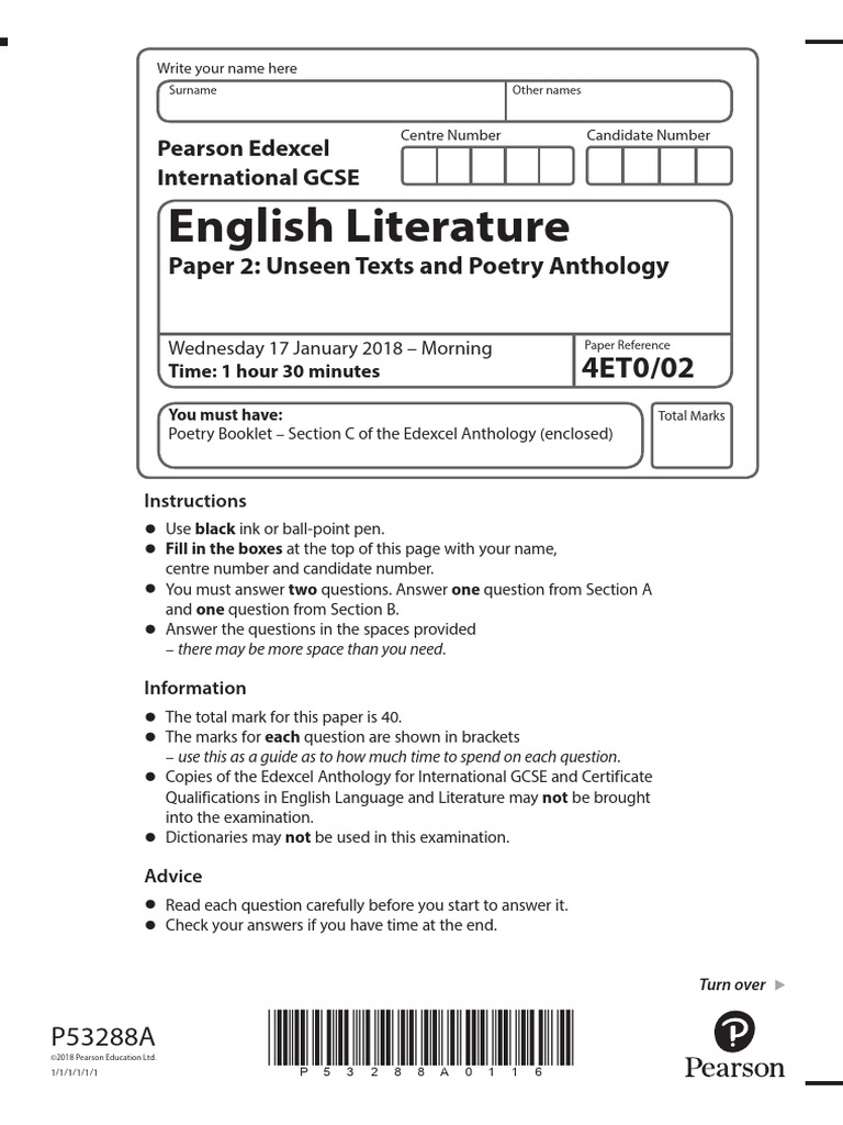 English Literature Exam: Unseen Texts Analysis | PDF