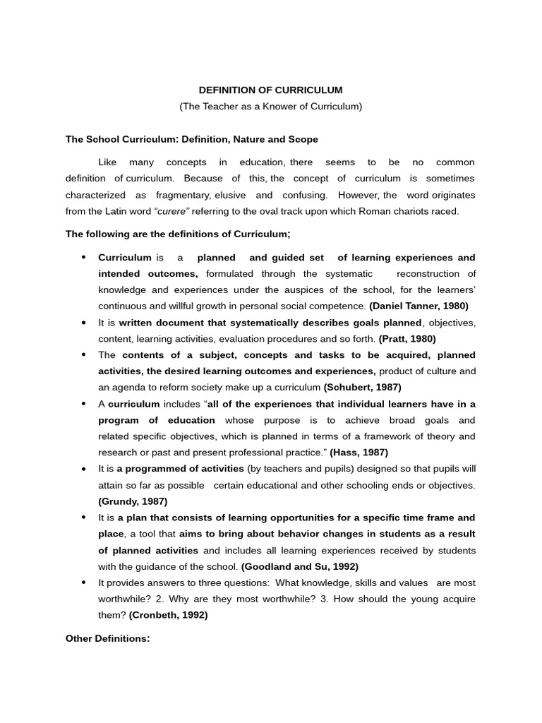 Understanding Curriculum Definitions | PDF | Curriculum | Educational ...