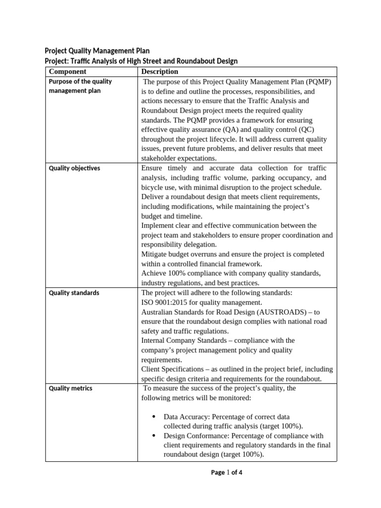 Traffic Analysis Quality Management Plan | PDF | Project Management ...