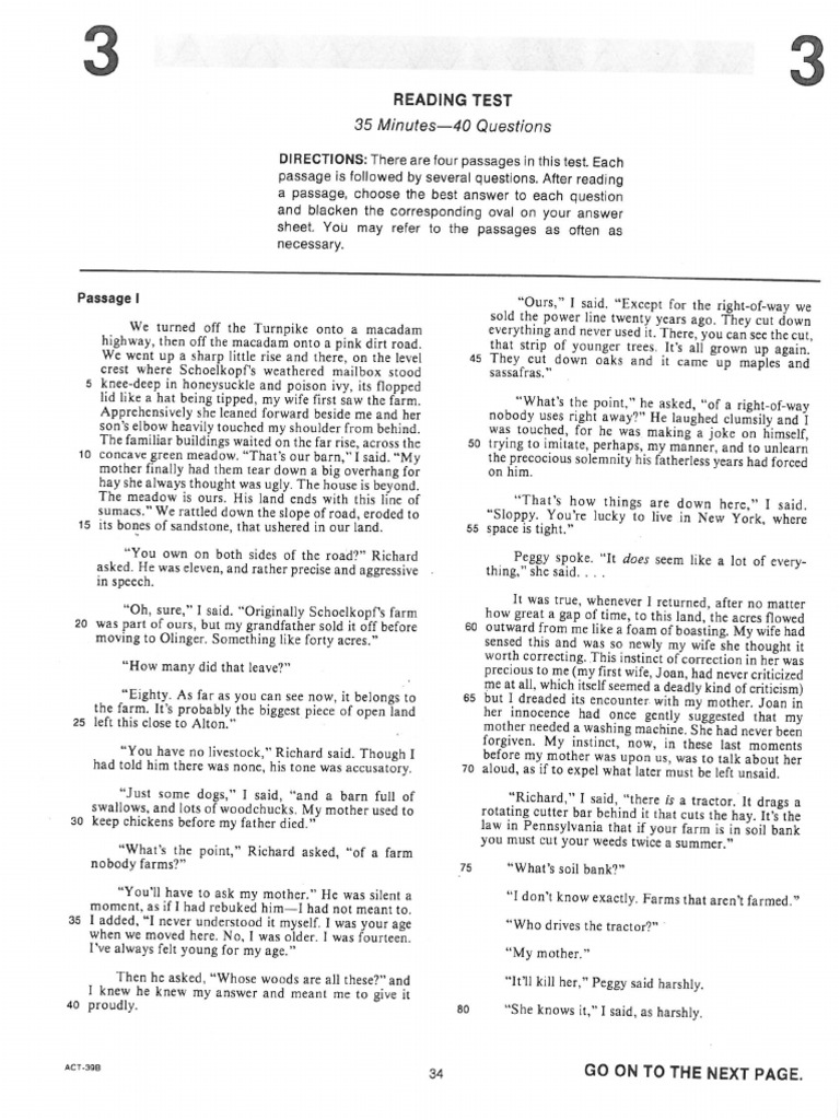 ACT Reading - We Turned Off | PDF
