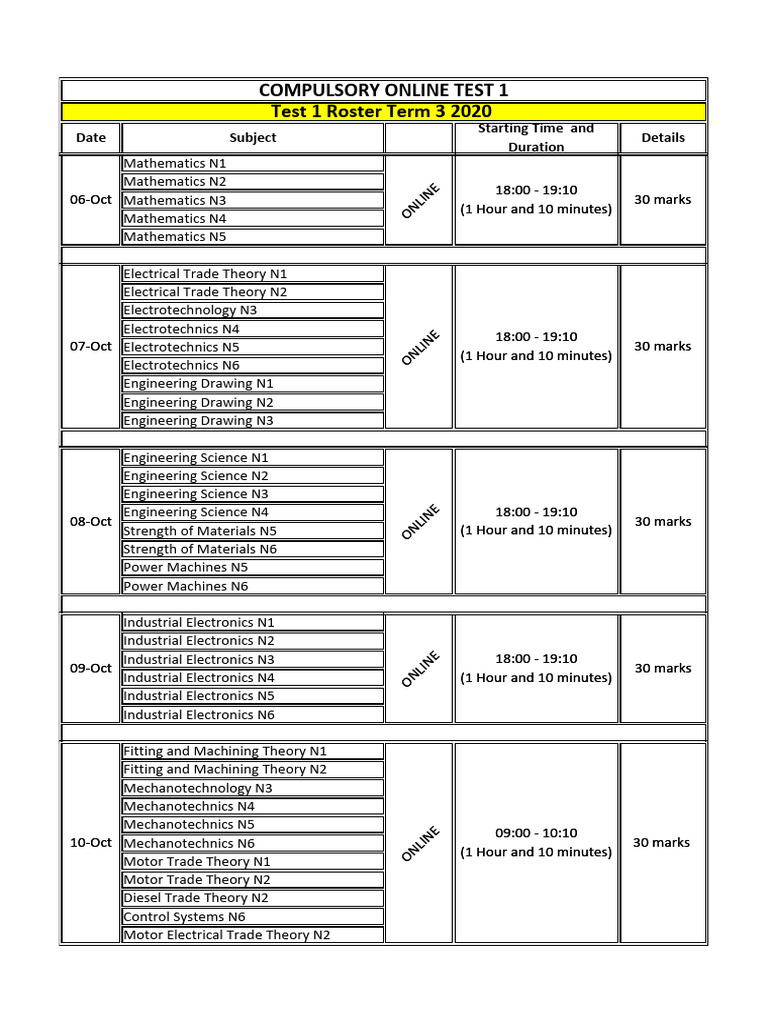 Test-Roster-T3-2020-version-3 | PDF | Electrical Engineering | Engineering