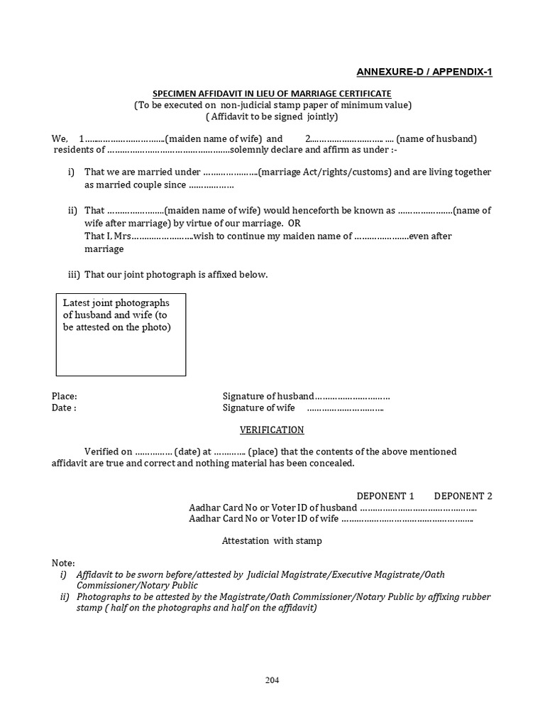Affidavit in Lieu of Marriage Certificate | PDF