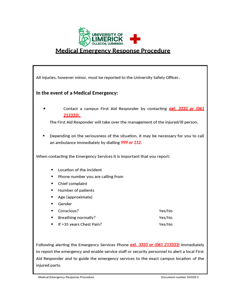 SX028 Medical Emergency Response Procedure | PDF