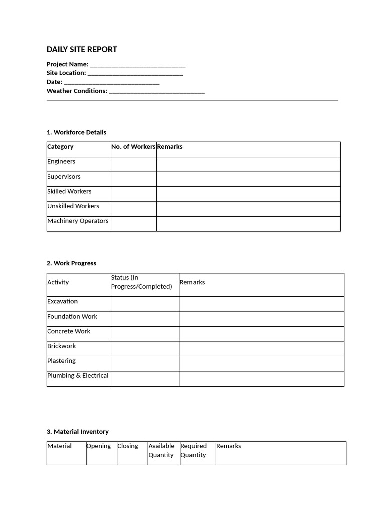 Daily Construction Site Report Template | PDF