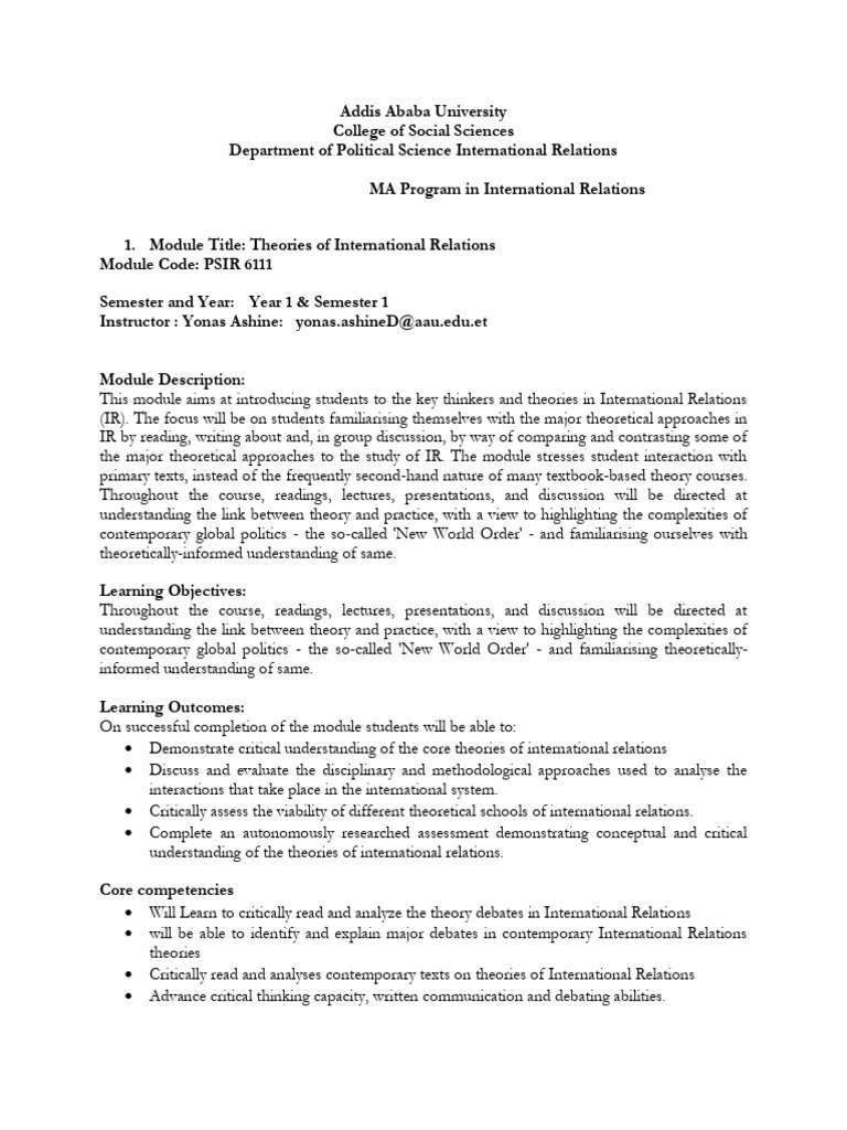 Theories of International Relations Course | PDF | International ...