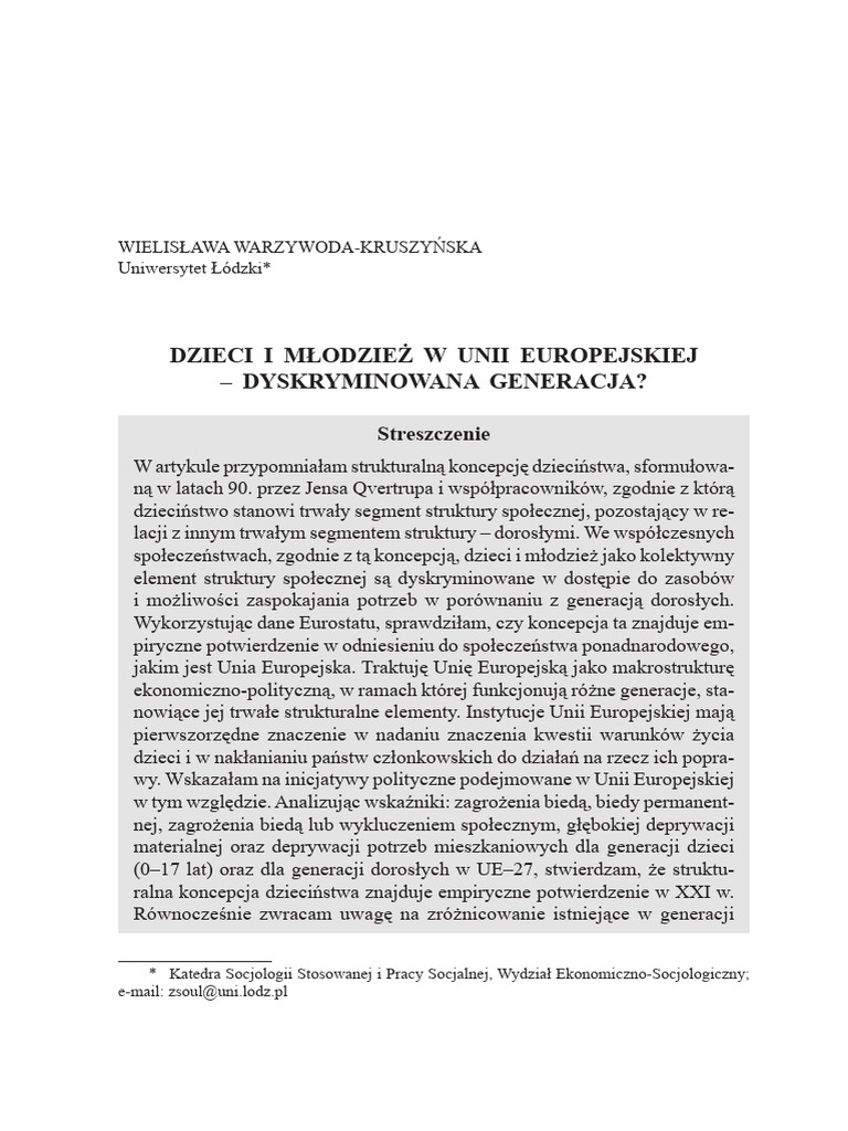 Dzieci I M Odzie W Unii Europejskiej ... | PDF