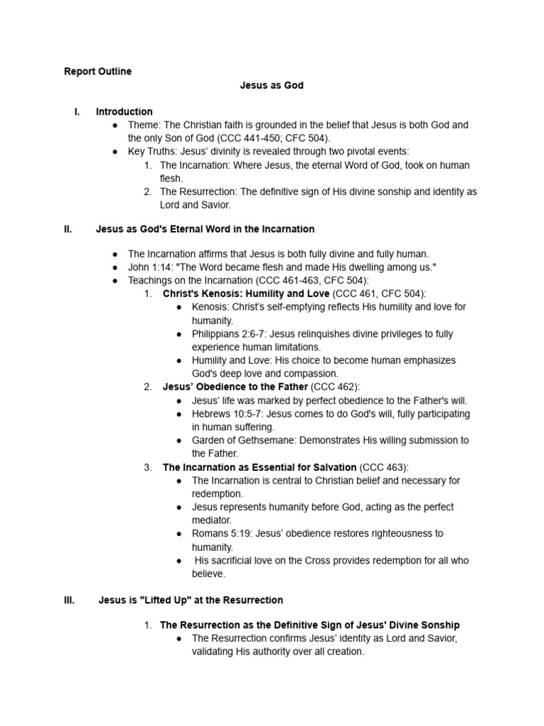 Report Outline | PDF | Resurrection Of Jesus | Incarnation (Christianity)