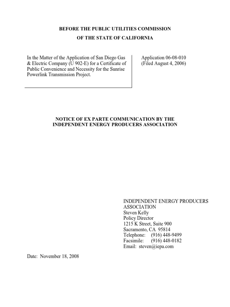 Energy Producers' Ex Parte Notice | PDF | Ex Parte | Government