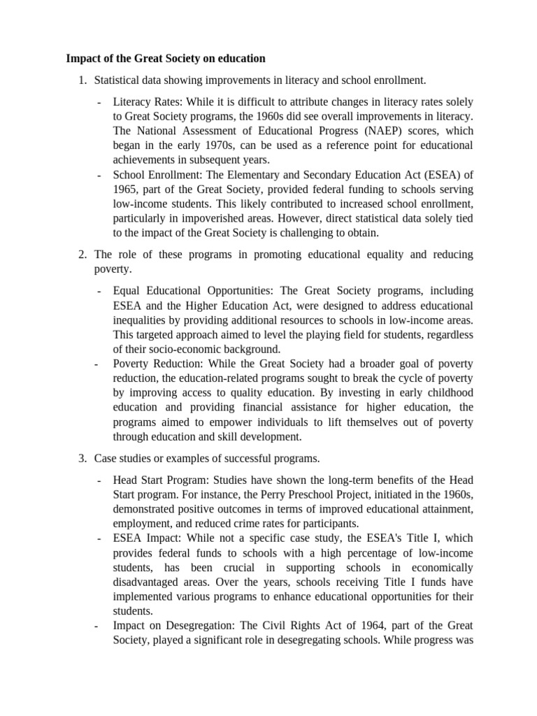 Impact of The Great Society On Education | PDF | Elementary And ...