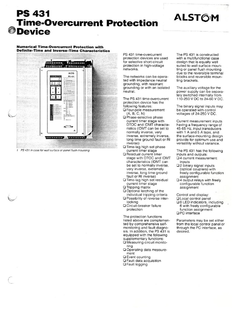 PS 431 - Time Overcurrent Protection Device - Parte 1 | PDF