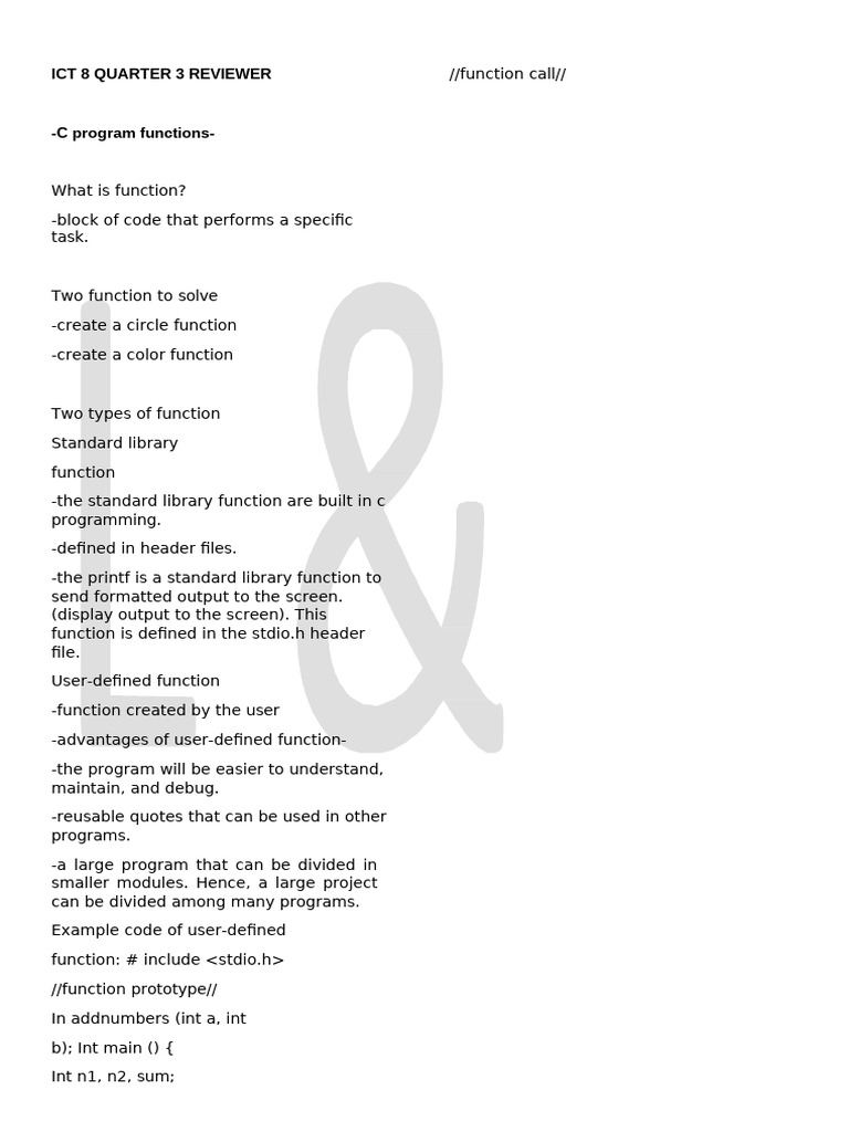 C Programming Functions Guide | PDF | Area | Parameter (Computer Programming)