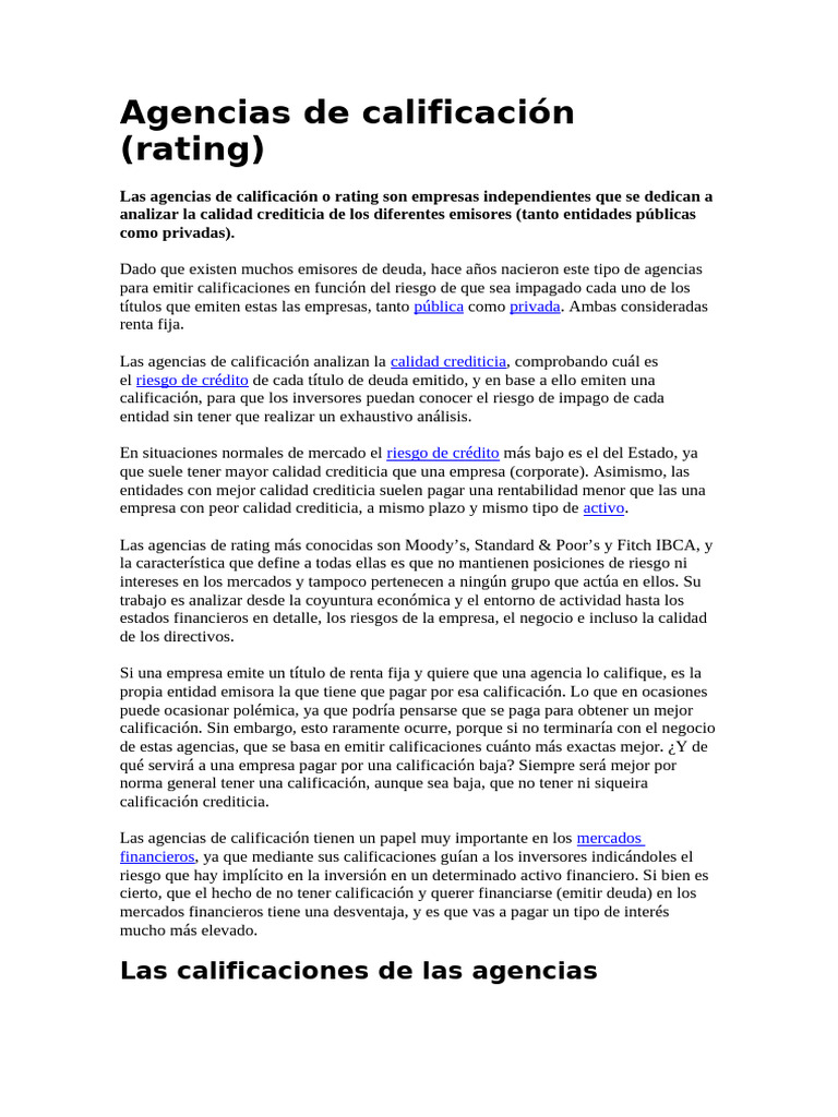 Agencias de Calificación | PDF | Agencia de calificación crediticia ...