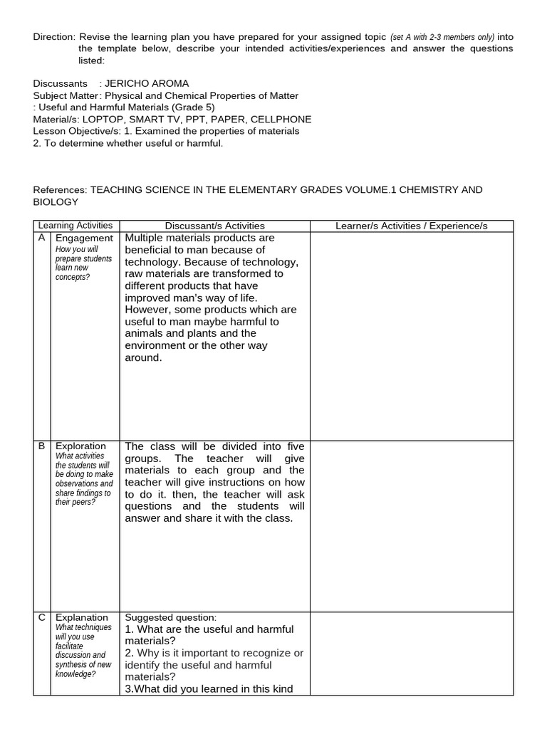 1-Ed-Sci-1-Student-Activities-2022 LP | PDF | Learning | Teachers
