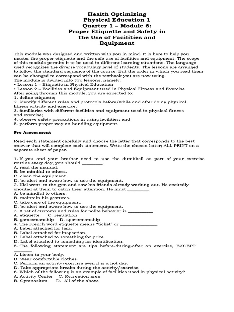 HOPE1 2ndquarter 1Etiquette-AutoRecovered | PDF | Etiquette | Sports