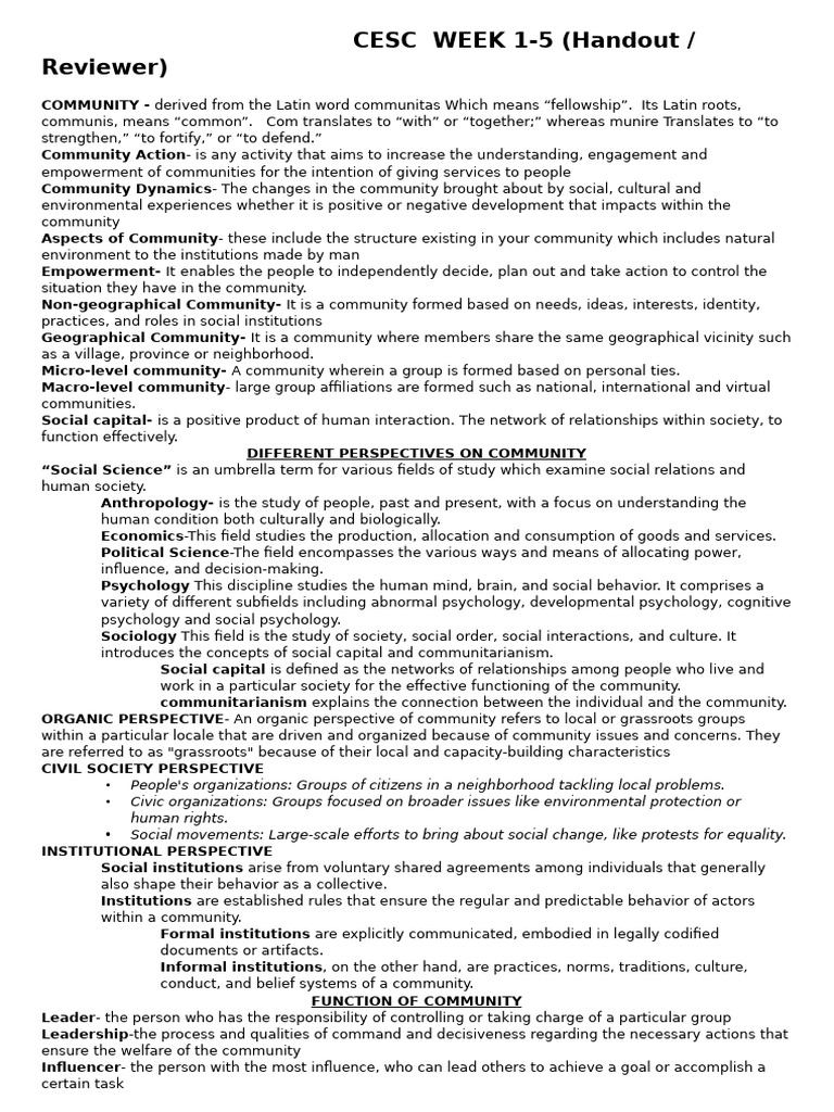 Comm Eng Reviewer Midterm | PDF | Community | Institution