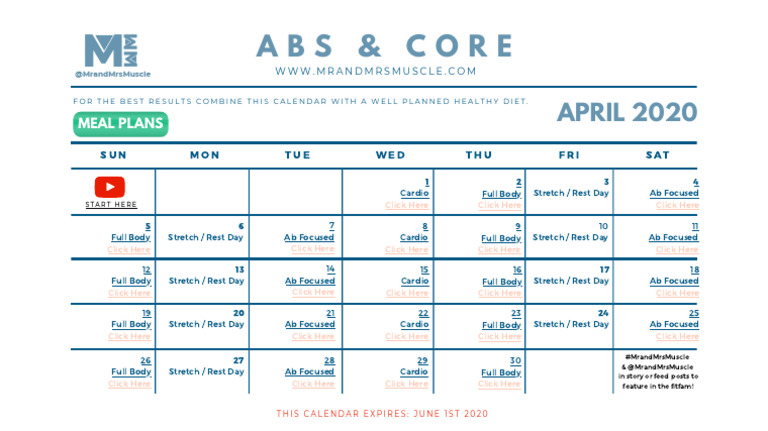 April Workout Calendar Overview | PDF | Management Of Obesity ...