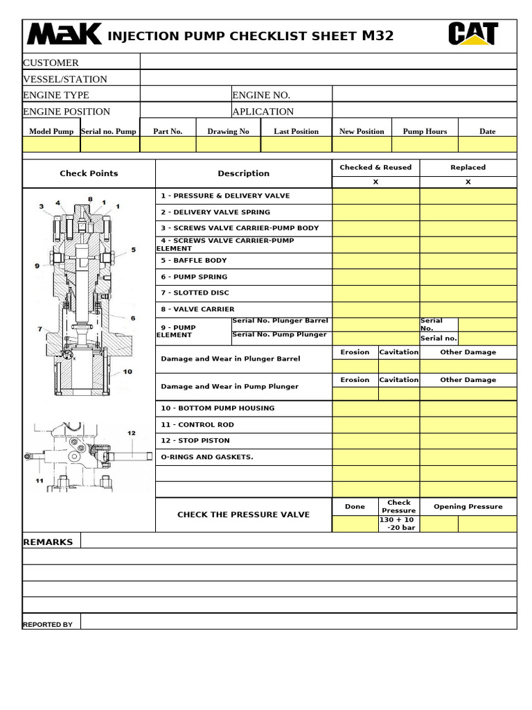 M32 Fuel Injection Pump Data Sheet MaK 17-03 | PDF | Pump | Valve