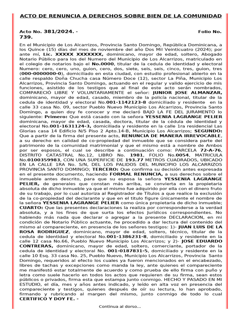Acto de Renuncia A Derechos Sobre Bien de La Comunidad | PDF | Gobierno