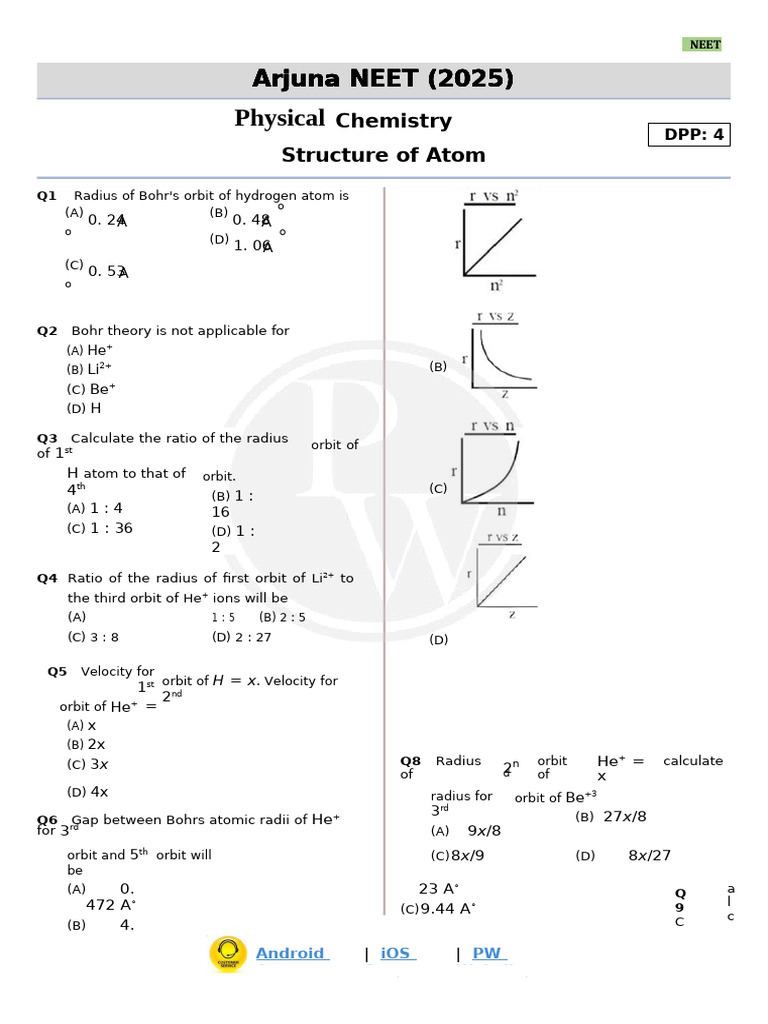 Structure Of Atom Dpp 04 Of Lecture 06 Arjuna Neet 2025 Pdf