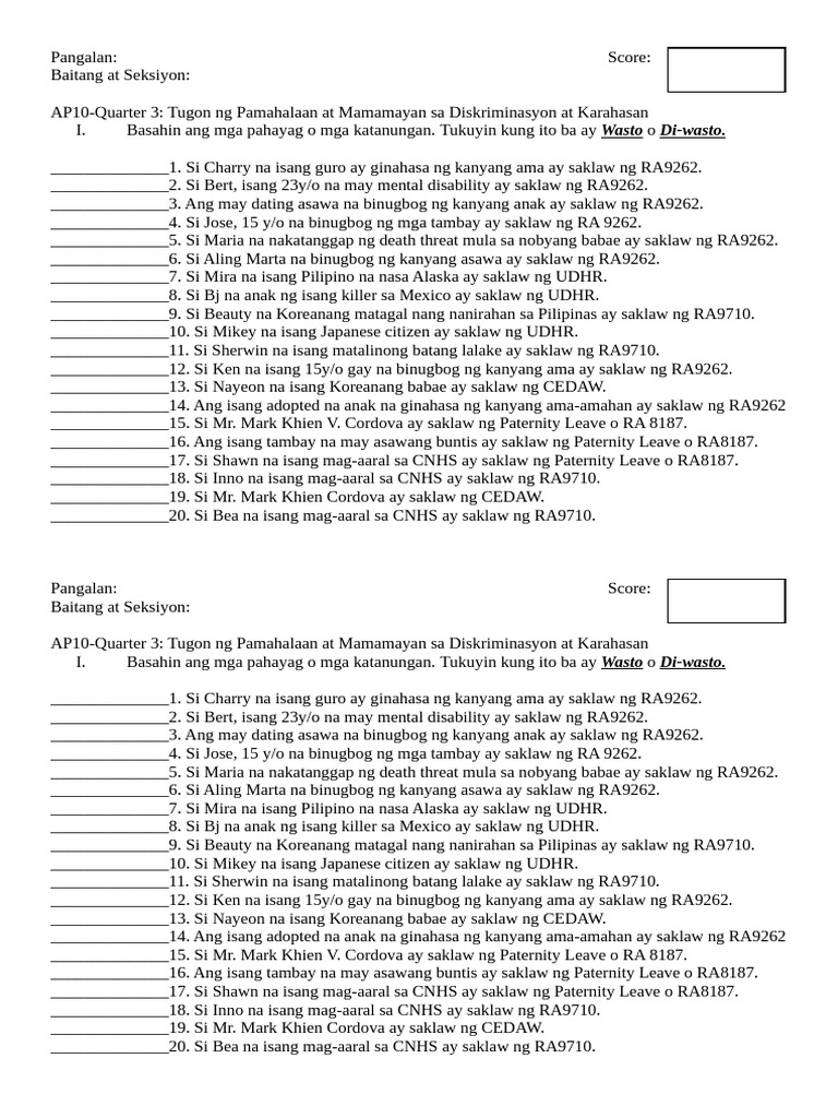 Ap10 q3 Quiz | PDF