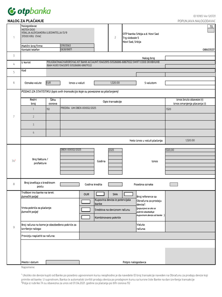 Nalog Za Placanje Noteh 2025 | PDF