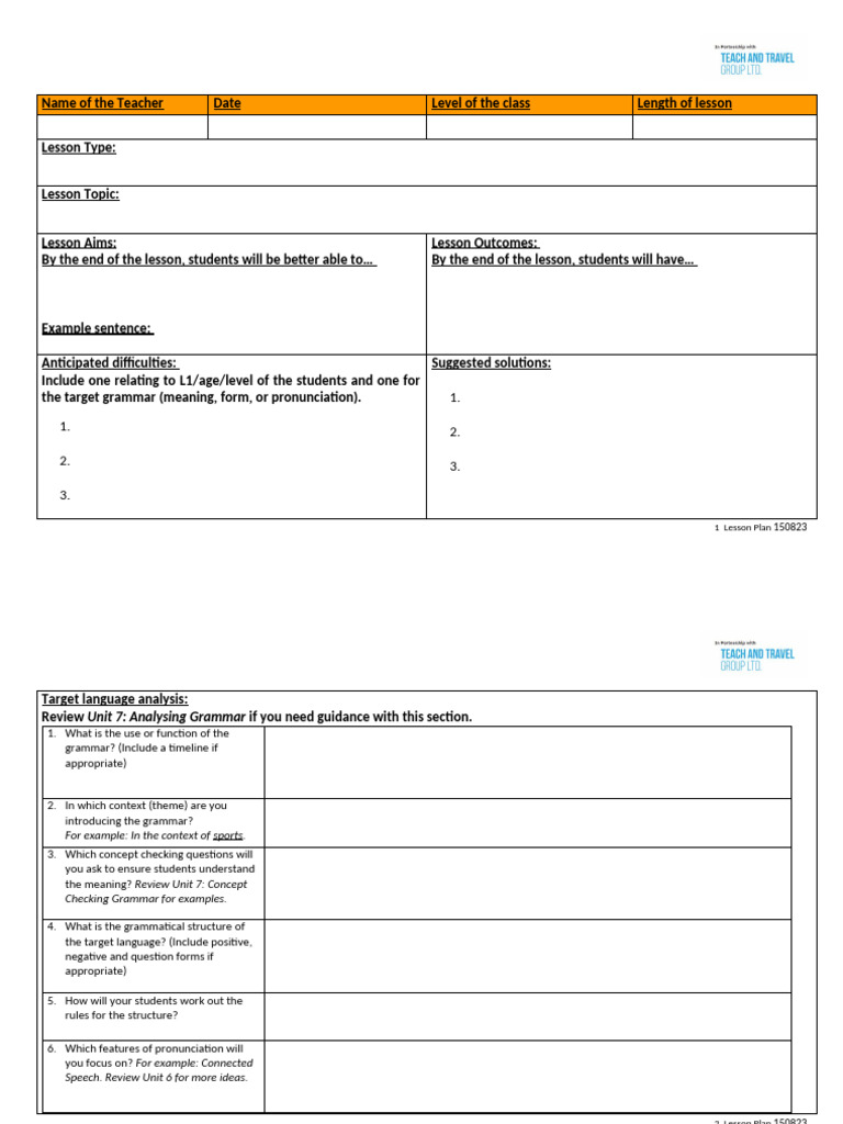 2.A2 - Template - Aug - 2023 2 | PDF | Lesson Plan | Second Language