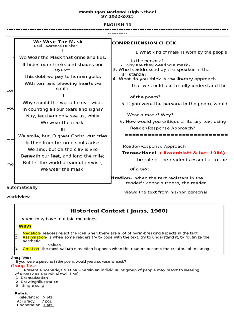 Reader-Response Worksheets | PDF