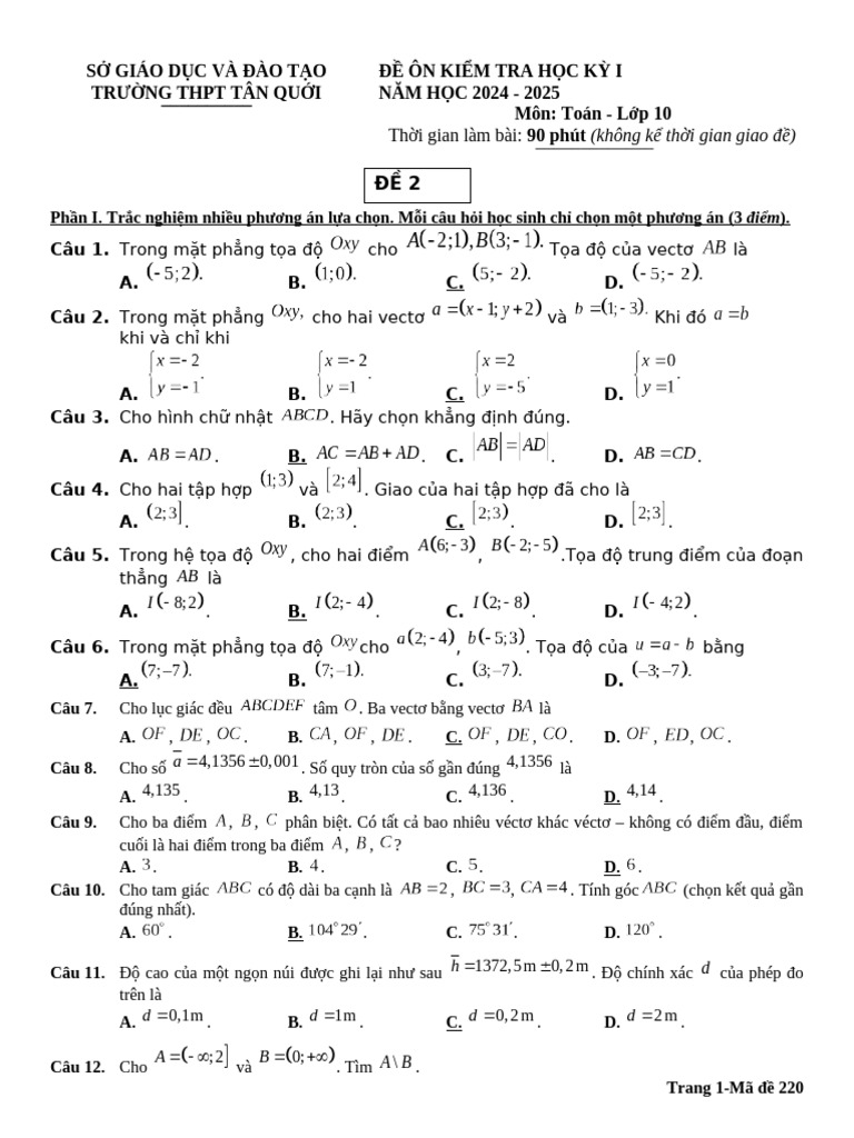 Đề Ôn Thi Hki - 10 - De 2 | PDF