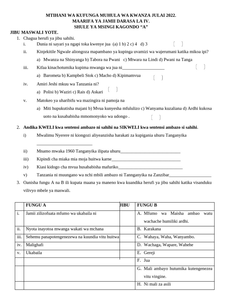 Maarifa Ya Jamii IV | PDF