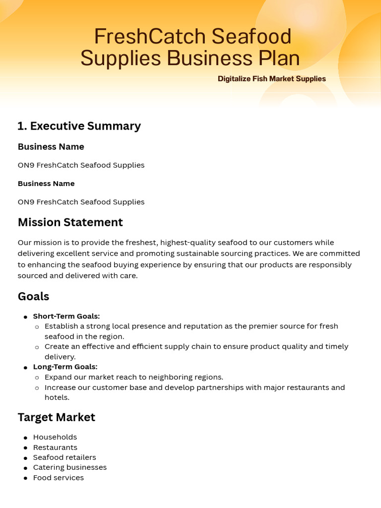 FreshCatch Seafood Business Plan Overview | PDF | Seafood | Logistics