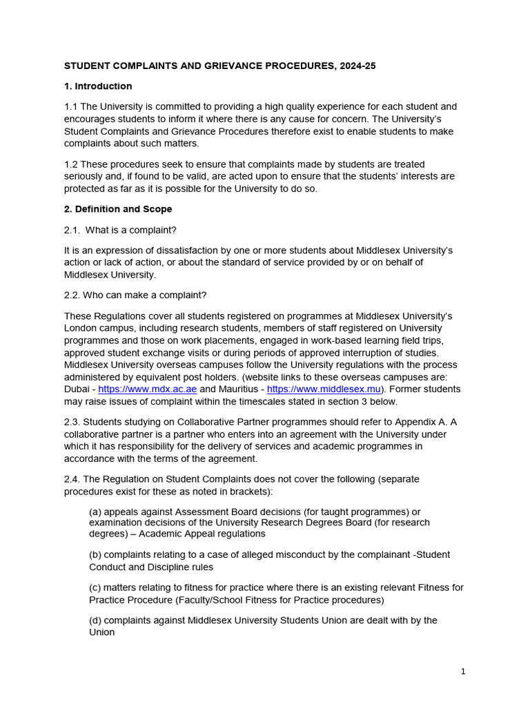 Student Complaints Procedures 2024-25 | PDF | Complaint | Vexatious ...