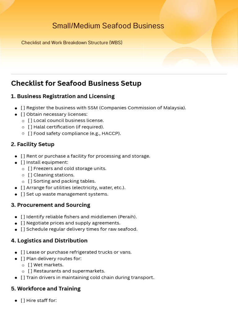 Checklist and Work Breakdown Structure (WBS) For SmallMedium Seafood ...