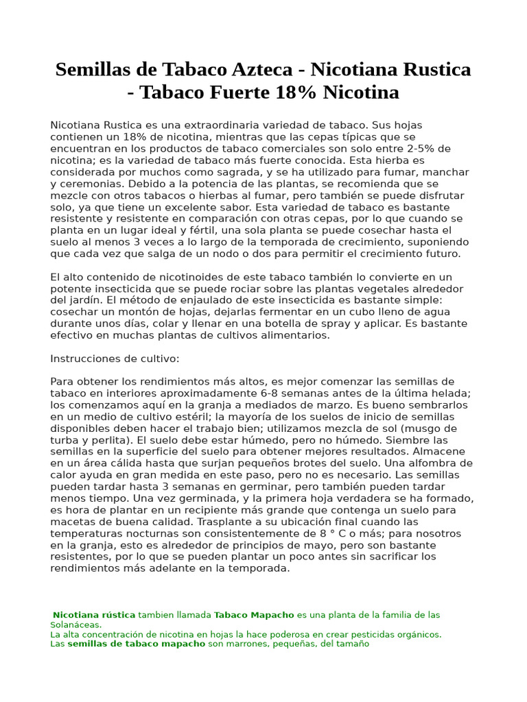 Cultivo y usos del Tabaco Azteca | PDF | Fertilizante | Nicotina