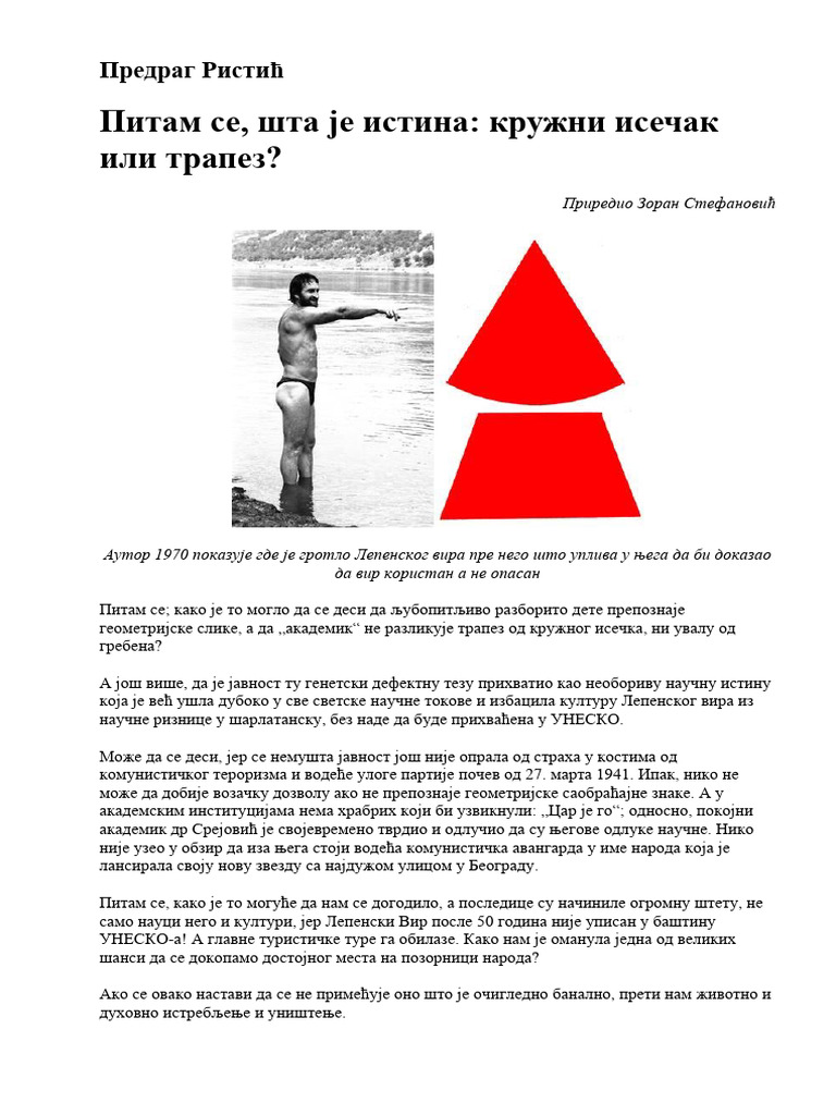 Pitam Se Sta Je Istina Kruzni Isecak Ili Trapez - Predrag Ristic | PDF