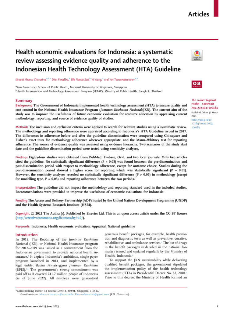 Health Economic Evaluation For Indonesia | PDF | Randomized Controlled ...