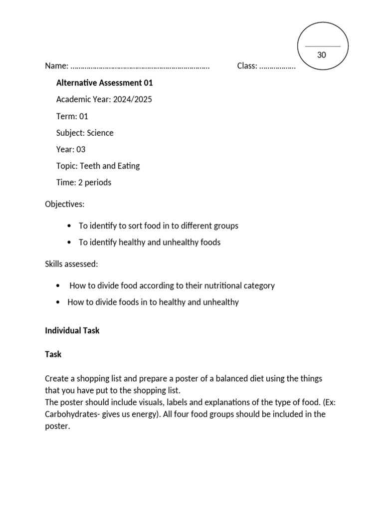 Assessment 01 - Grade 03 | PDF | Healthy Diet | Diet (Nutrition)