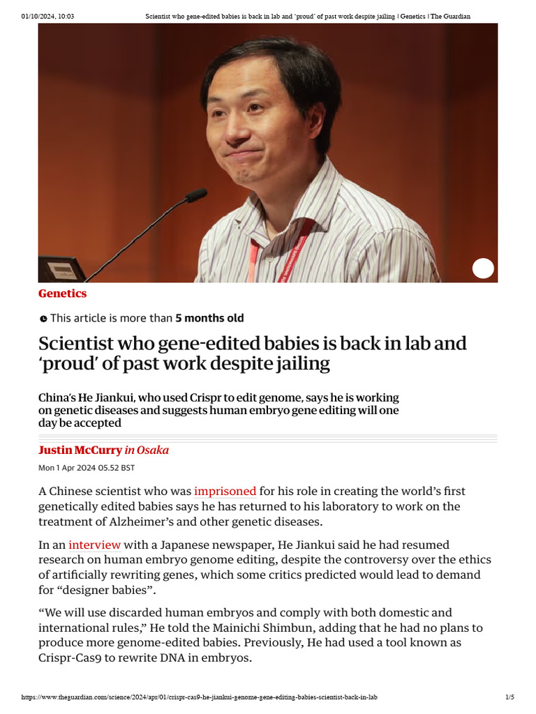 TOK Scientist Who Gene-Edited Babies Is Back in Lab and Proud' of Past ...