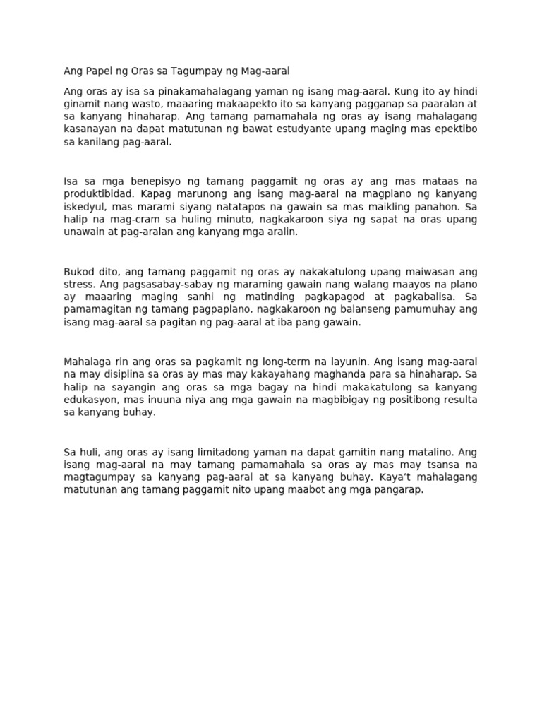 Ang Papel NG Oras Sa Tagumpay | PDF